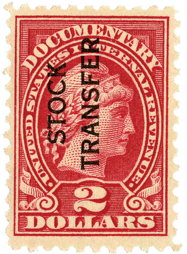 RD31 - 1928 $2 Stock Transfer Stamp, Rose, Perf. 10, Vertical Overprint ...