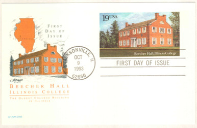 UX172 - 1993 19c Postal Card - Beecher Hall - Mystic Stamp Company