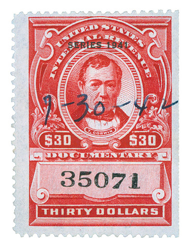 R330 - 1941 $30 U.S. Internal Revenue Stamp, Carmine, No Gum - Mystic ...