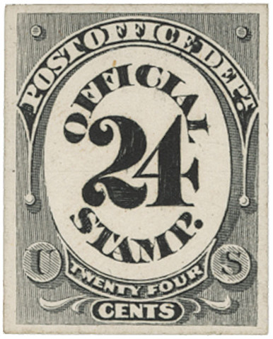 O54P4 - 1873 24c Post Office Department Official, Black, Plate Proof on ...