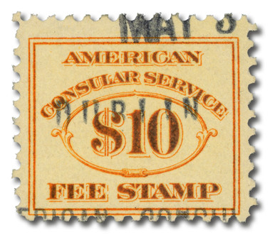 RK21 - 1906 $10 American Consular Service Fee Stamp, Orange, Perf. 11 ...
