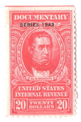 R379 - 1943 $20 U.S. Internal Revenue Stamp, Carmine - Mystic Stamp Company