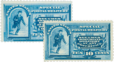 E1-2 - 1885-88 10c Special Delivery, Messenger Running, Set of 2 Stamps ...