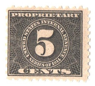RB60 - 1914 5c Proprietary Revenue Stamp, Black, Double Line Watermark ...