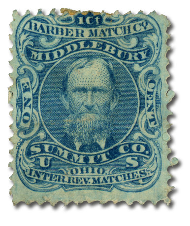 RO17a - 1862-71 1c Barber Match Co., Blue, Old Paper - Mystic Stamp Company
