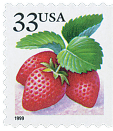 3299 - 1999 33c Fruit: Berries - Strawberries, booklet single - Mystic Stamp Company