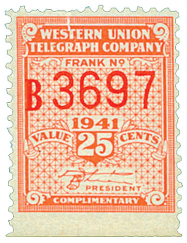 16T105 - 1941 25c Western Union Telegraph Company, Vermilion, R. B ...