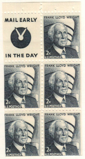 1280a - 1966 2c Prominent Americans: Frank Lloyd Wright, Booklet Pane ...