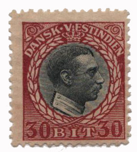 DWI56 - 1915 30b King Christian X, Claret & Black, Danish West Indies ...