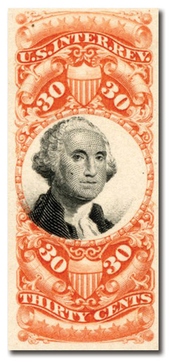 R140P4 - 1871-72 30c U.S. Internal Revenue Stamp, Brown & Black, Plate ...