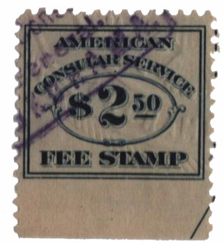 RK5 - 1906 $2.50 American Consular Service Fee Stamp, Dark Blue, Perf ...