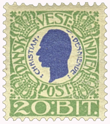 DWI33 - 1905 20b King Christian, Green & Blue, Danish West Indies ...