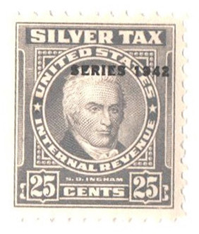 RG91 - 1942 25c Silver Tax, Gray, Overprint 1942 - Mystic Stamp Company