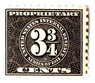 RB40 - 1914 33/4c Proprietary Stamp - offset, watermark, perf 10, black ...
