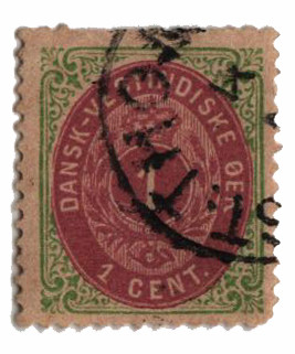 DWI5b - 1874 1c Green & Red Violet, Danish West Indies - Mystic Stamp ...