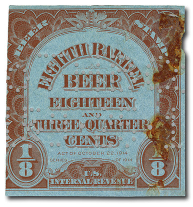 REA106 - 1914 18 3/4c Beer Stamp, Red Brown, , Various Shades of Blue ...
