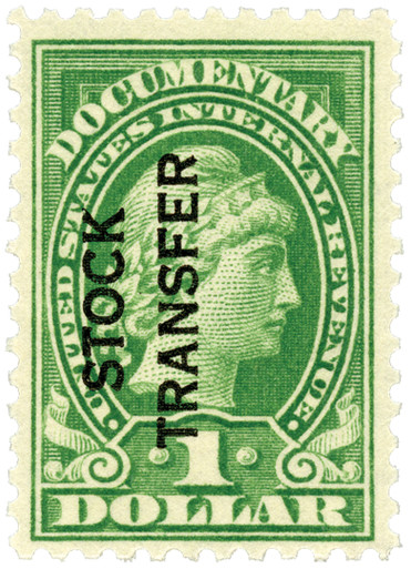 RD30 - 1928 $1 Stock Transfer Stamp, Green, Perf. 10, Vertical ...