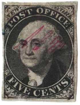 9X1b - 1845-46 5c Washington, Postmaster Provisional, Black, Signed A.C ...