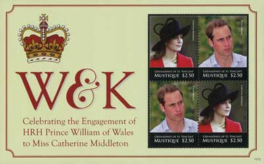 M10754 - 2010 Mustique William & Kate 4v Mint - Mystic Stamp Company