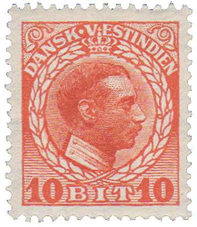 DWI52 - 1915 10b King Christian X, Red, Danish West Indies - Mystic ...