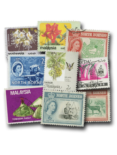 MP2168 - 15 Different North Borneo & Sabah Stamps - Mystic Stamp Company