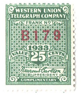 16T84 - 1933 25c Western Union Telegraph Company, Green, Newcomb ...