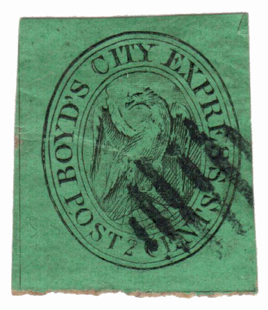 20L4 - 1845 2c Boyd's City Express, Black on Green Paper - Mystic Stamp ...