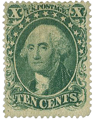 85D - 1867 10c Washington, Green, Z Grill, Perf. 12 - Mystic Stamp Company