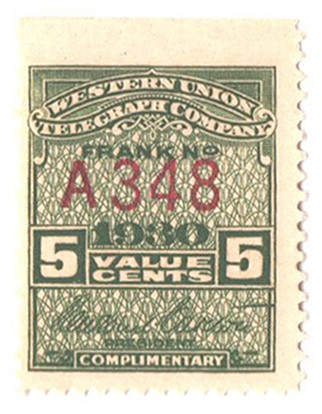 16T77 - 1930 5c Western Union Telegraph Company, Olive Green, Newcomb ...