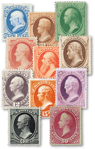 145-55 - 1870-71 Bank Notes, Hard Paper, Complete Set of 11 Stamps ...