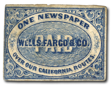 143LP3 - 1861-70 Wells Fargo Newspaper, Blue on White Paper, Imperf ...