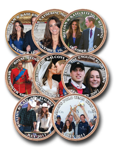 MCN044 - Will and Kate Coins, set of 8 - Mystic Stamp Company
