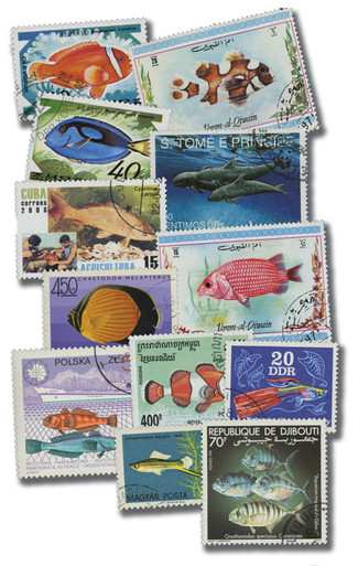 MP1426 - Fish, 300 Different Stamps - Mystic Stamp Company