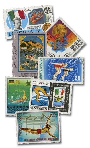 MP1917 - Swimming, 50 Different Stamps - Mystic Stamp Company