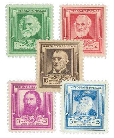 864-68 - 1940 Famous Americans Series: Poets, Complete Set of 5 Stamps ...