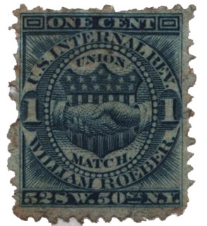 RO161b - 1871-77 1c William Roebar Union Match, Blue, Silk Paper ...