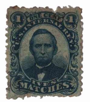 RO116b - 1871-77 1c P. T. Ives Matches, Blue, Silk Paper - Mystic Stamp ...