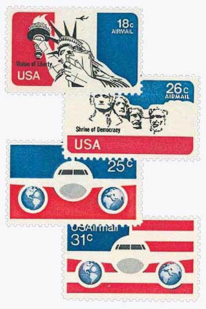 C87-90 - 1974-76 US Airmail Regular Issues, Set of 4 Stamps - Mystic ...