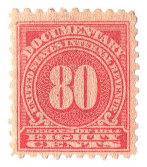 R216 - 1914 80c U.S. Internal Revenue Stamp, Rose, Double Line ...