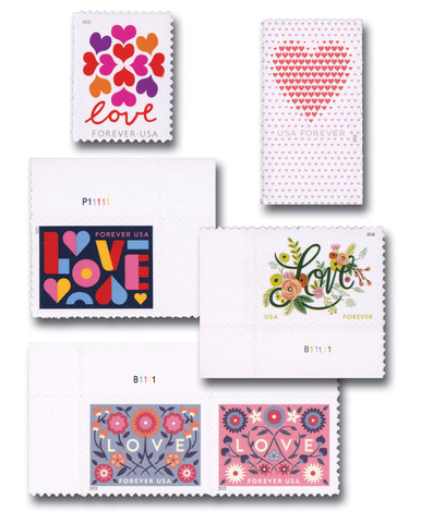 MUS109 - 2018-22 Collection of 5 Love COUNTERFEIT Stamps - Mystic Stamp ...