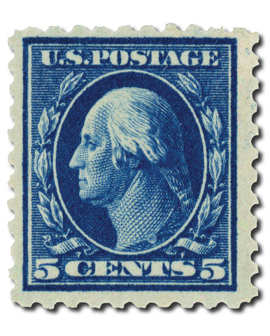 466 - 1916 5c Washington, Blue, Unwatermarked, Perf. 10 - Mystic Stamp ...