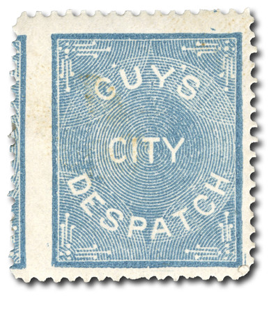 74L2 - 1879 1c Guy's City Despatch, Blue on White Paper - Mystic Stamp ...