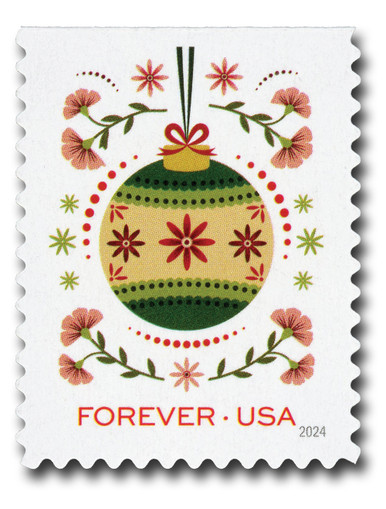 5943 - 2024 First-Class Forever Stamp - Holiday Joy: Green Ornament and ...