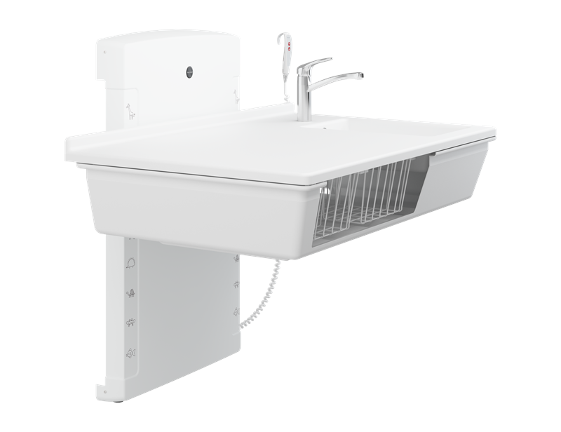 Pressalit Height adjustable changing table with sanitary appliances & 2 ...