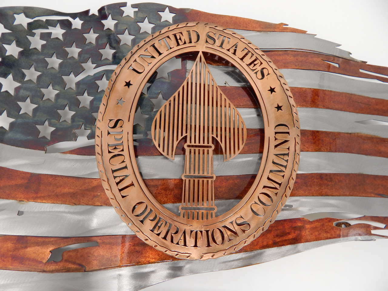 24" x 14" USSOCOM Battle Worn Flag - Metal Worx Inc