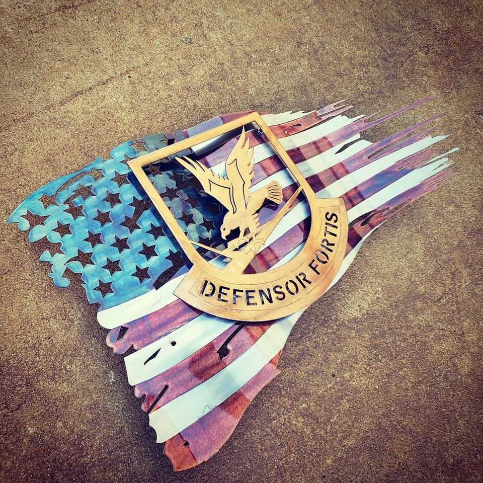 24" x 14" Patina "Defensor Fortis" Battle Worn Flag - Metal Worx Inc