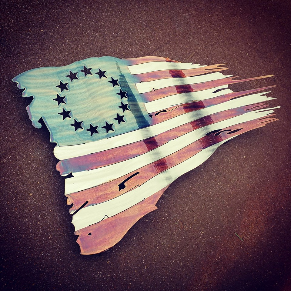 Laser Engraved Battle Worn Flag Art for the Home or Office | Metal Worx