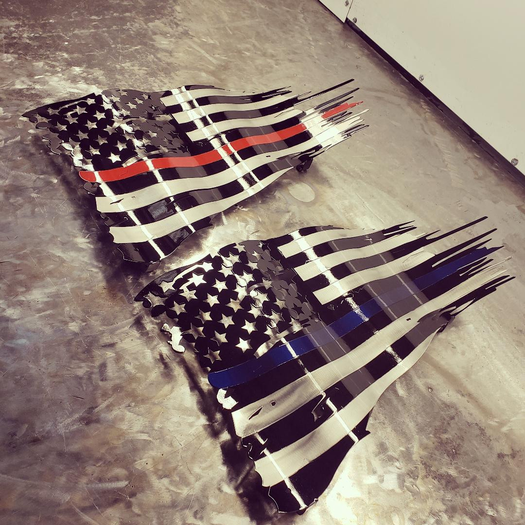 24" x 14" Subdued Blue or Red line Battle worn flag - Metal Worx Inc