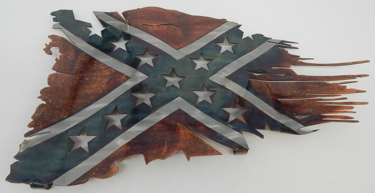 36" x 21" Confederate Battle Worn Flag - Metal Worx Inc