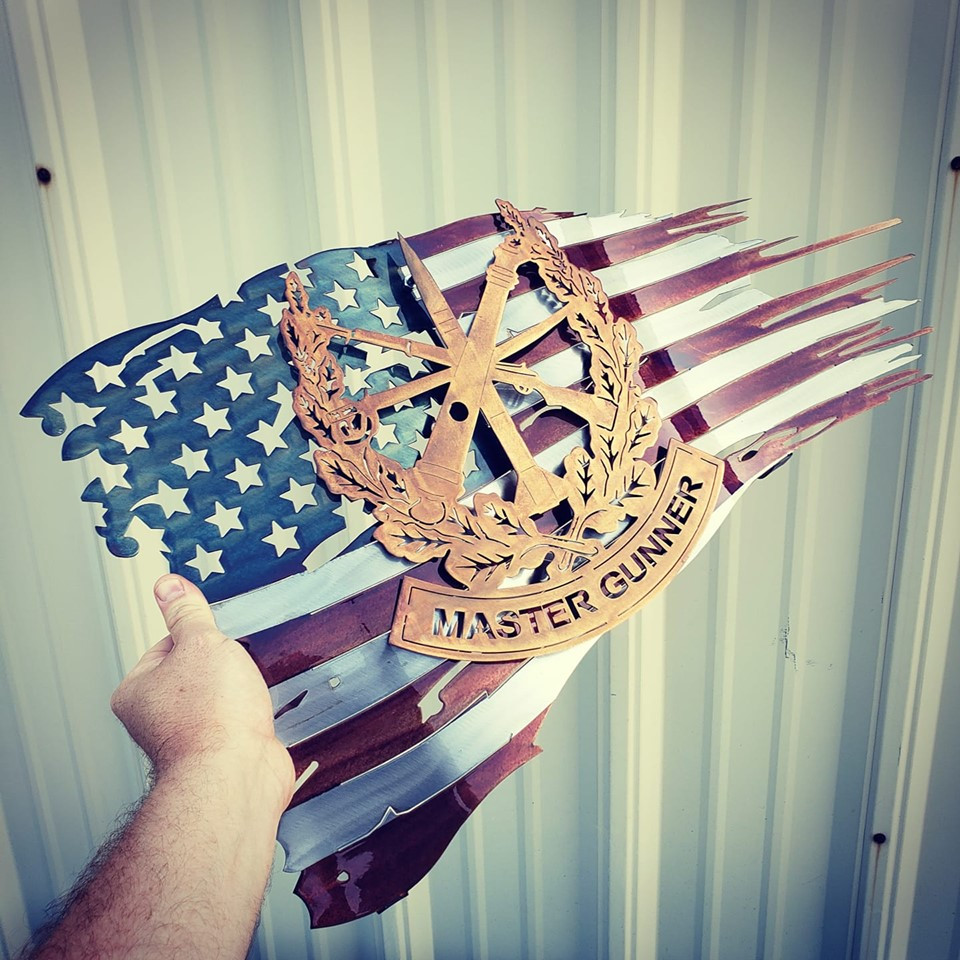 24" x 14" Patina Master Gunner Battle Worn Flag - Metal Worx Inc
